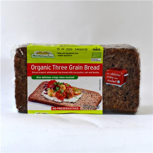 Mestemacher Organic Three Grain Bread 500g – All About Organics Online